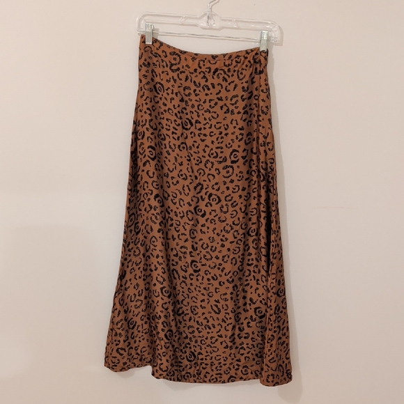FARM Rio | Skirts | Farm Rio Leopard Print Satin Brown Skirt | Poshmark